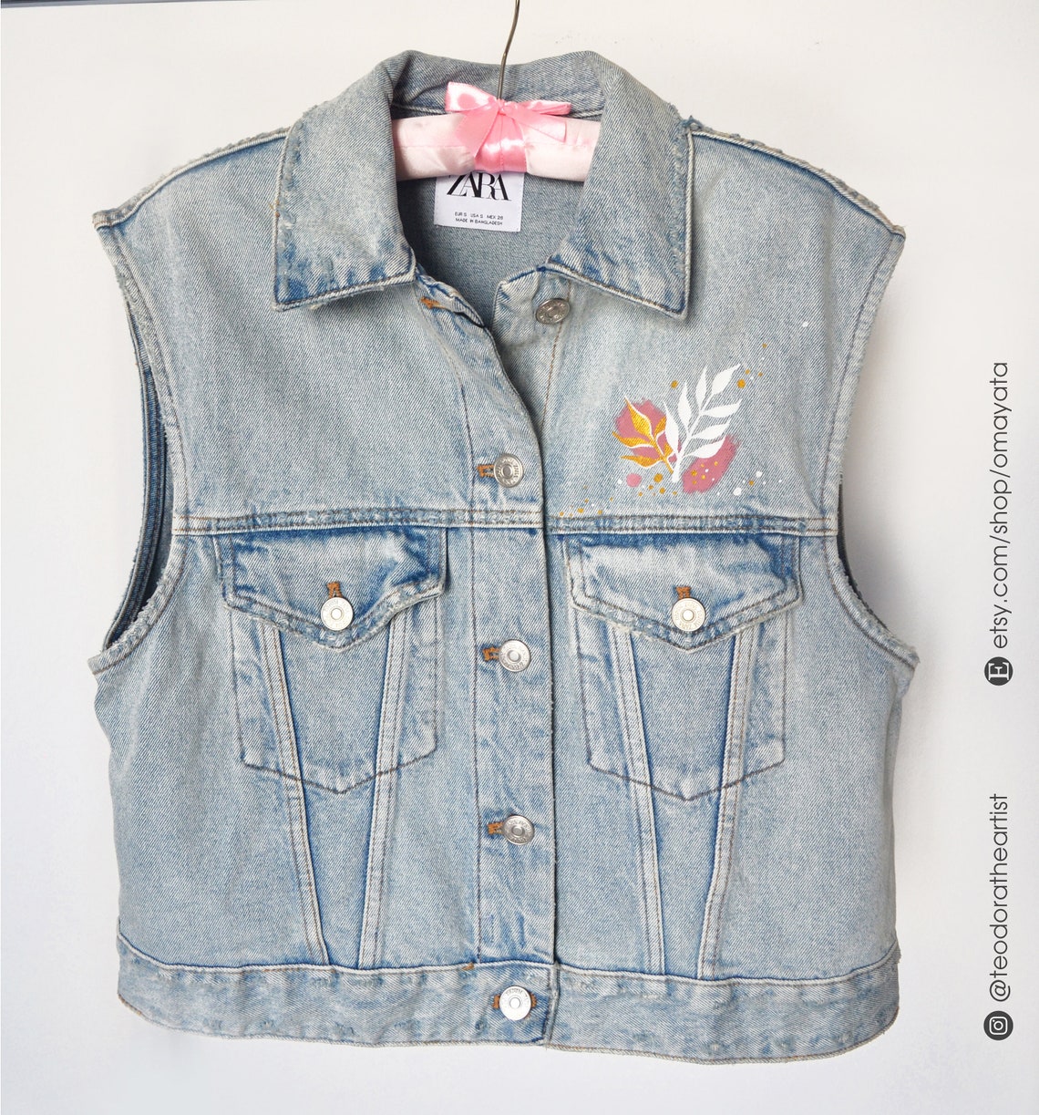 Hand Painted Denim Vest Original Line Art of Woman | Etsy