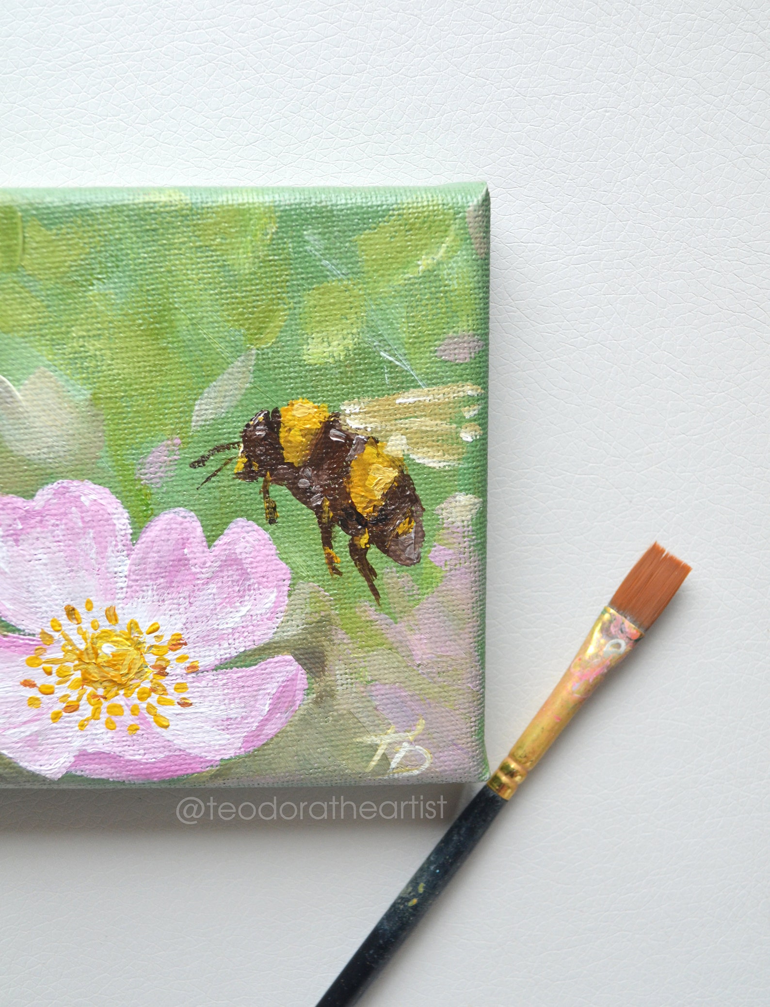 Mini Canvas Painting Bumble Bee and Wildflower Original - Etsy