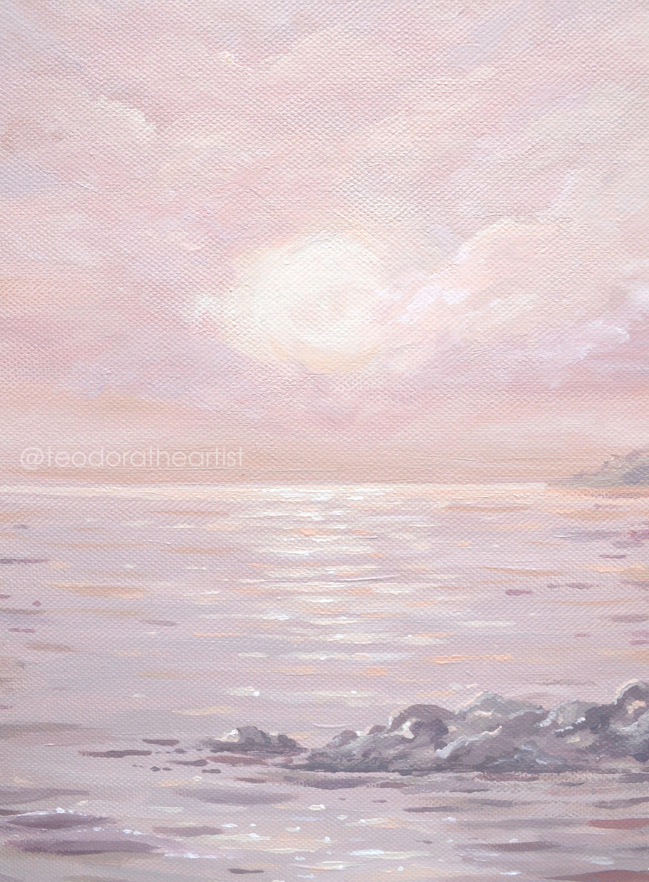 Acrylic Painting on Canvas- Pink Ocean Art - Sunset Wall Art - Original ...