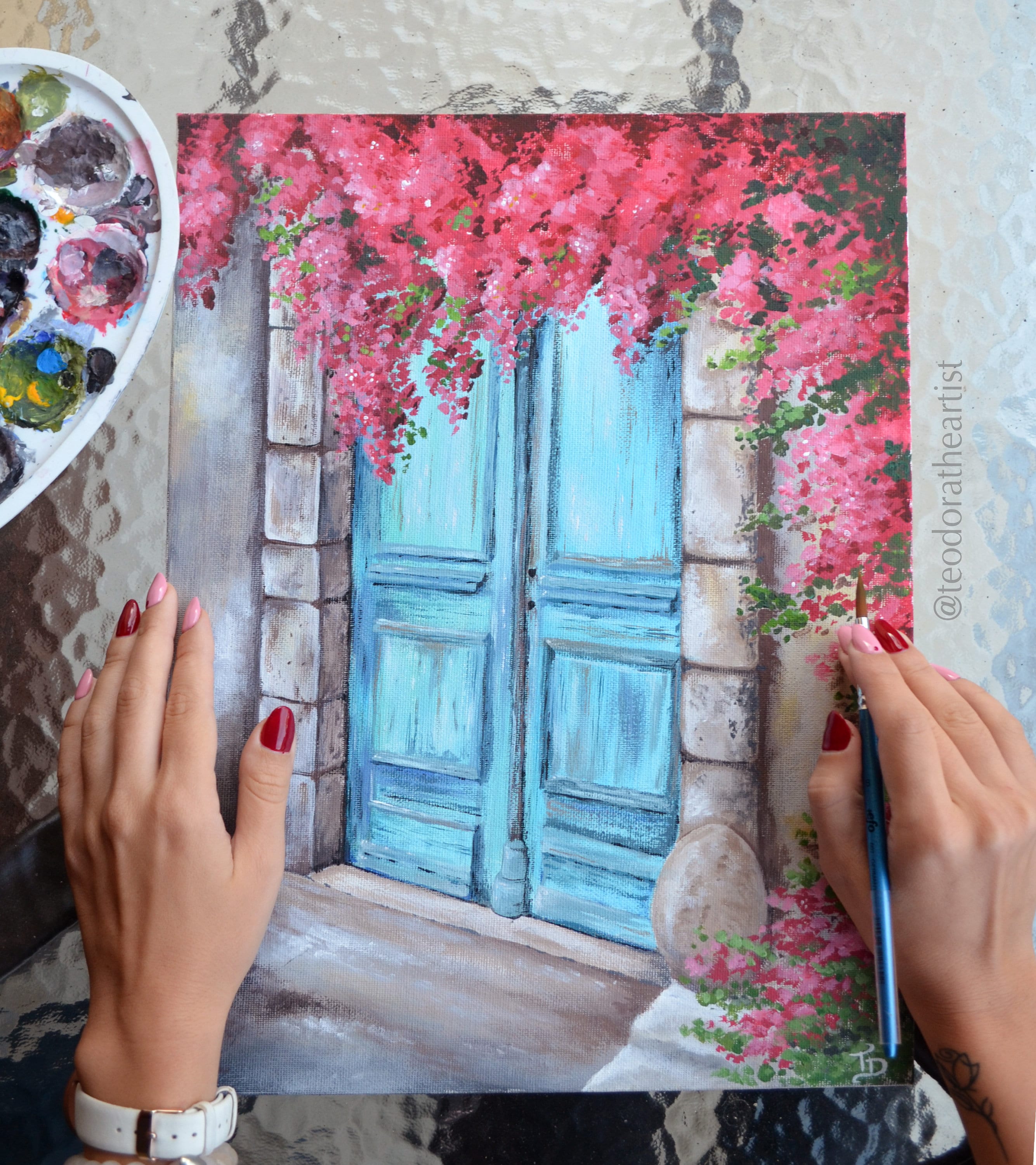 Mediterranean - Original Acrylic Painting on Canvas Board, /12x16 In ...
