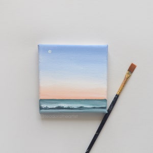 Mini Canvas Painting Ocean, Sunset & Moon Original Acrylic Painting ...