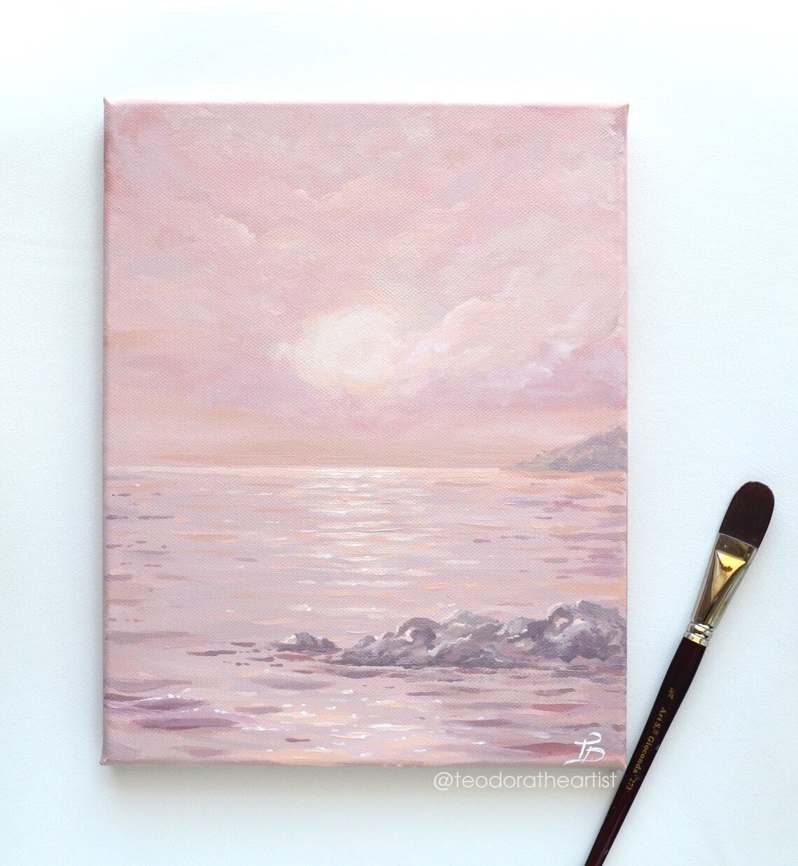 Acrylic Painting on Canvas- Pink Ocean Art - Sunset Wall Art - Original ...