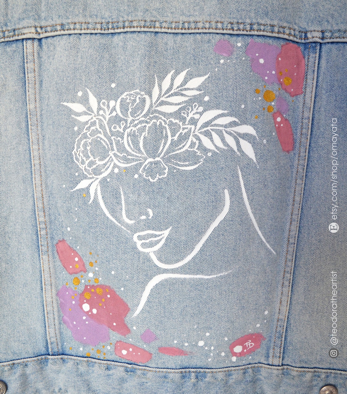 Hand Painted Denim Vest Original Line Art of Woman - Etsy