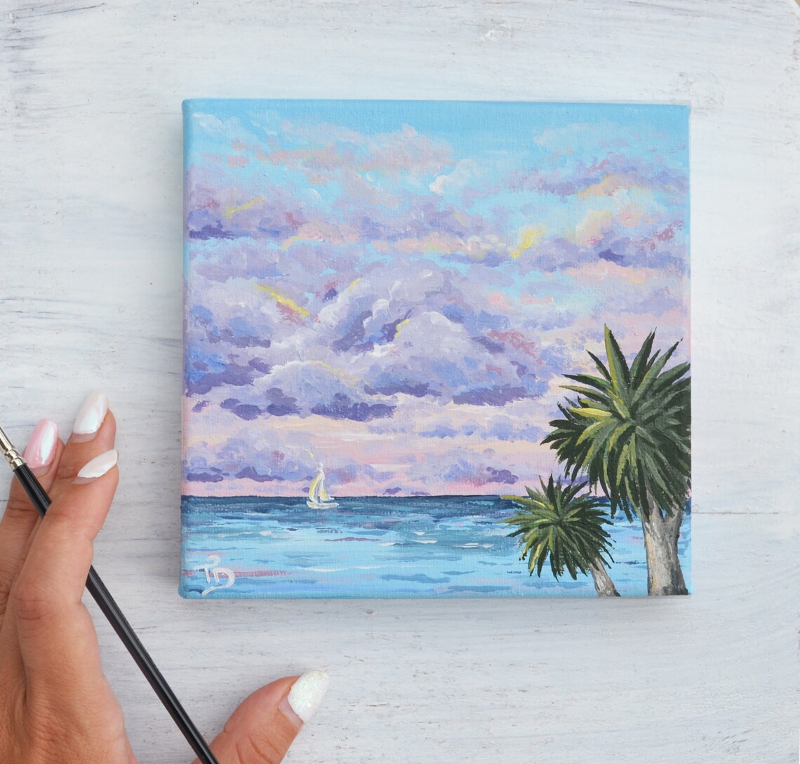 Small Painting acrylics on Canvas 15x15cm Landscape Sunset - Etsy