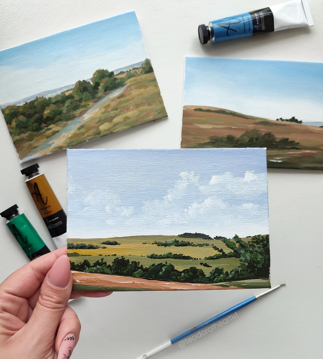 Original Landscape Painting on Postcard | Acrylic Mini Canvas Painting ...