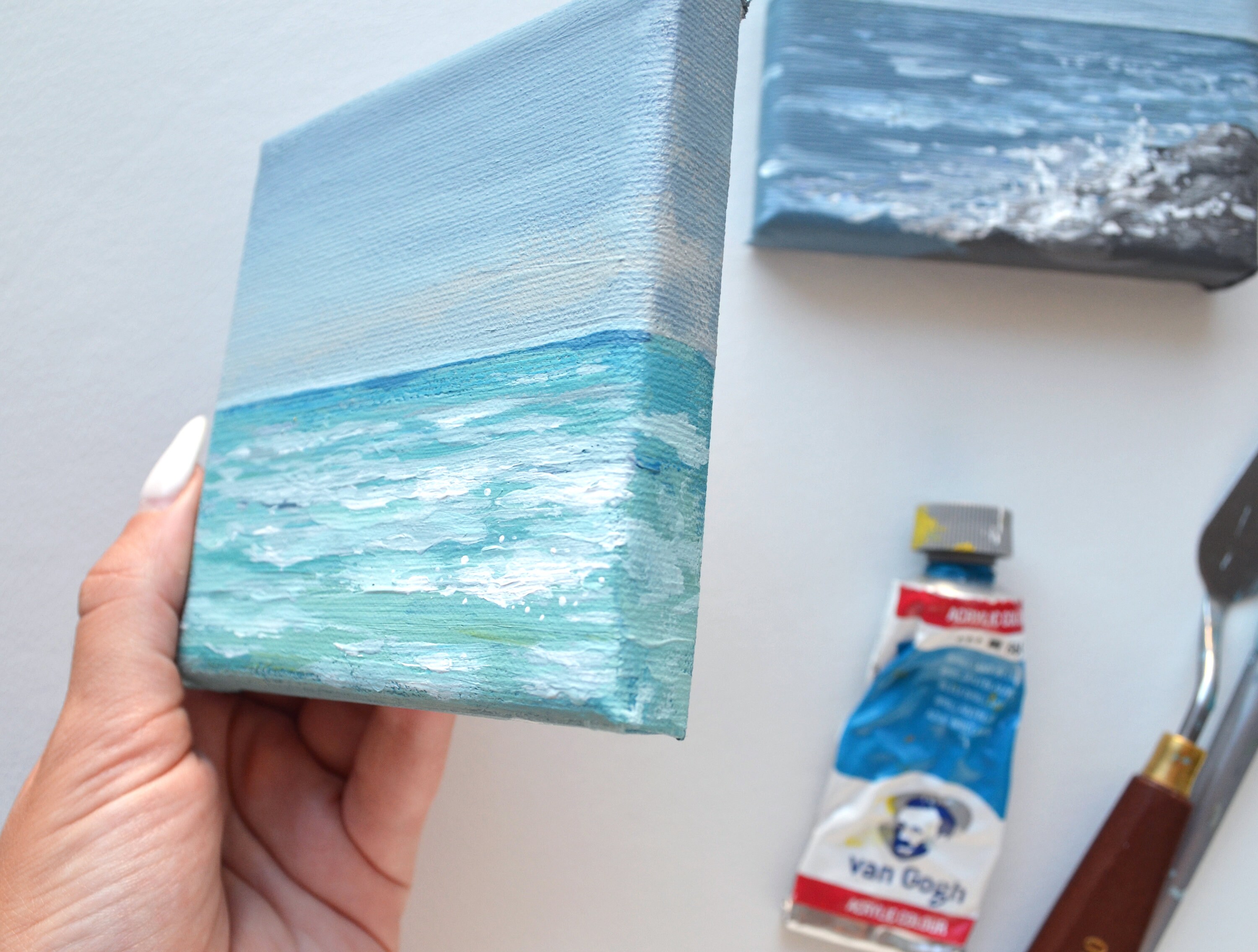 Mini Painting - Turquoise Blue Acrylic Painting - Abstract Paintings on ...