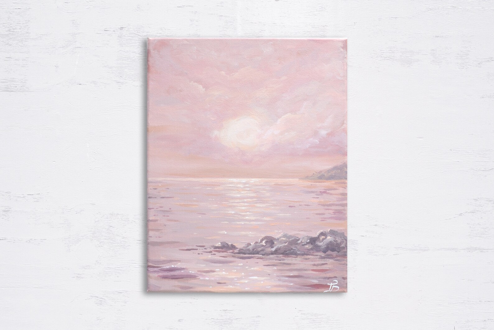 Acrylic Painting on Canvas- Pink Ocean Art - Sunset Wall Art - Original ...