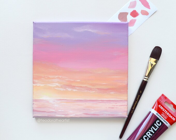 Pink Ocean Art- Original Acrylic Painting on Canvas- Seascape- Small ...