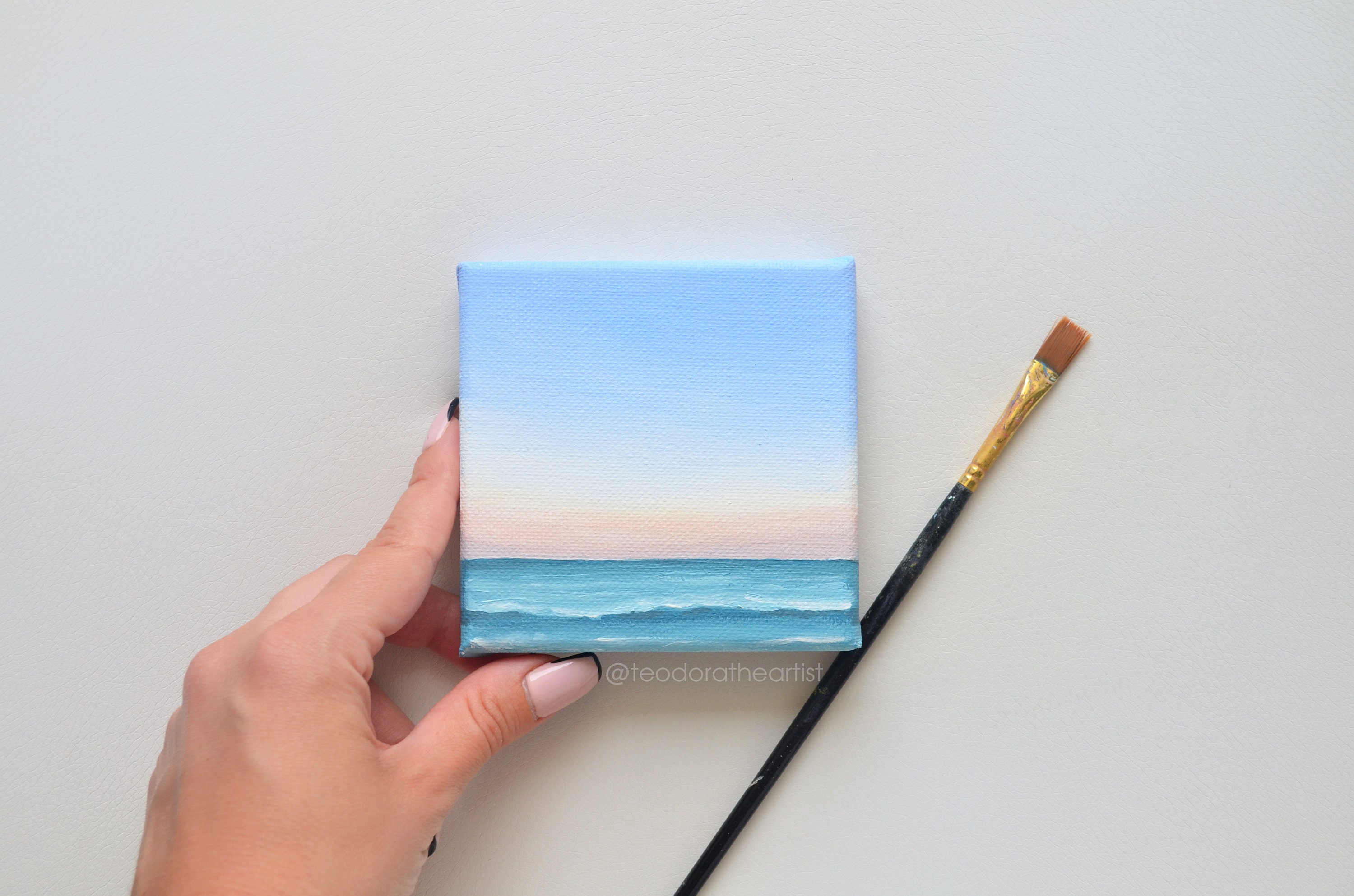 Mini Canvas Painting Ocean and Sunset Original Acrylic Painting ...
