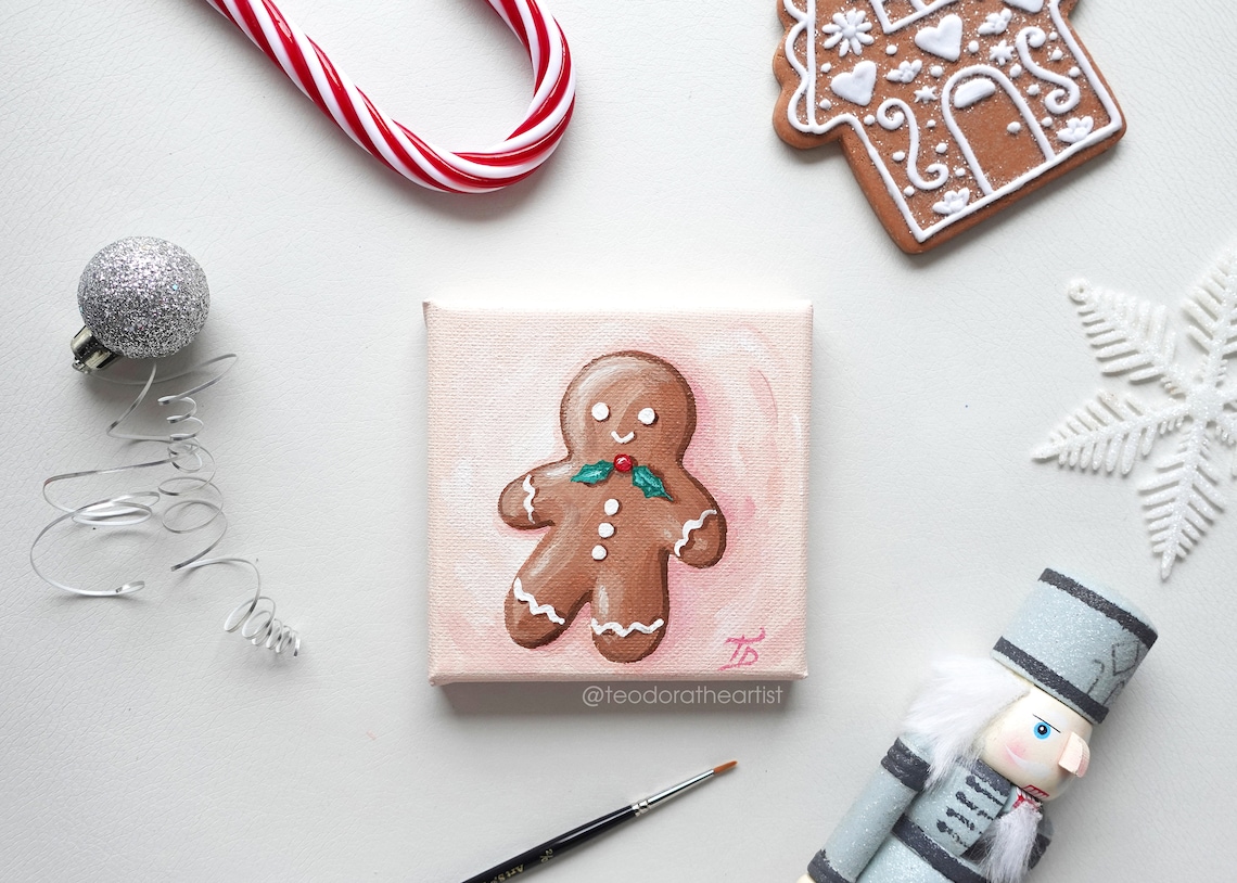 Mini Christmas Painting Gingerbread Man Original Acrylic Painting Cute ...