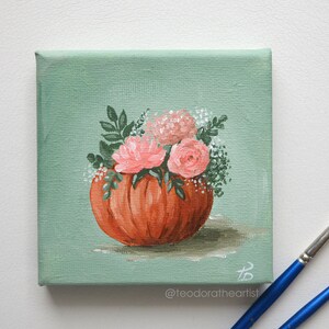 Mini Canvas Painting Floral Thanksgiving Pumpkin | Original Acrylic ...