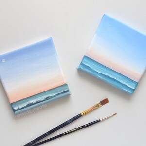Mini Canvas Painting Ocean, Sunset & Moon Original Acrylic Painting ...