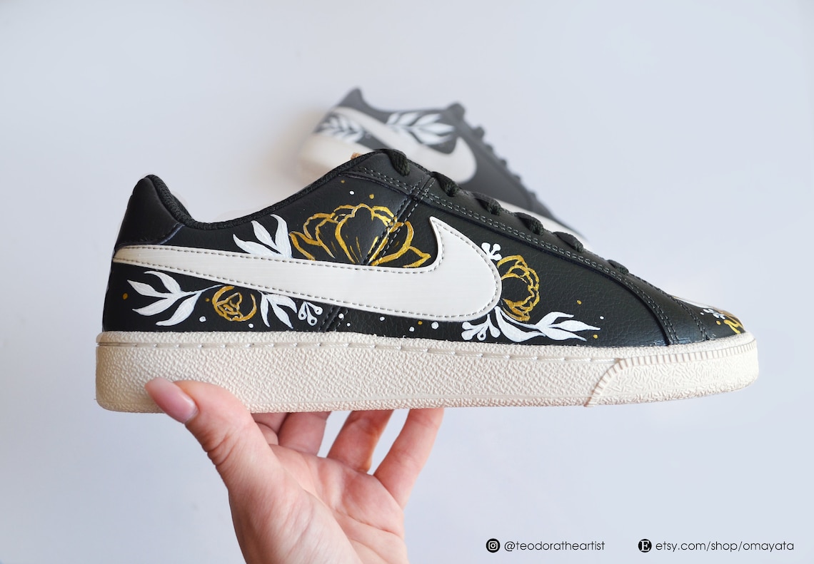 Painted Shoes Nike Shoes Hand Painted Gold Peonies - Etsy