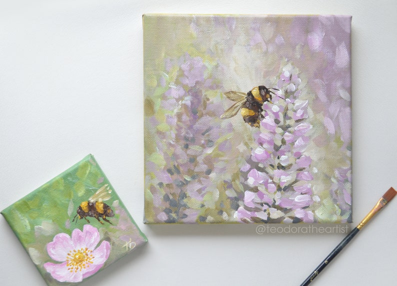 Original Acrylic Painting on Small Canvas Bumble Bee Art - Etsy