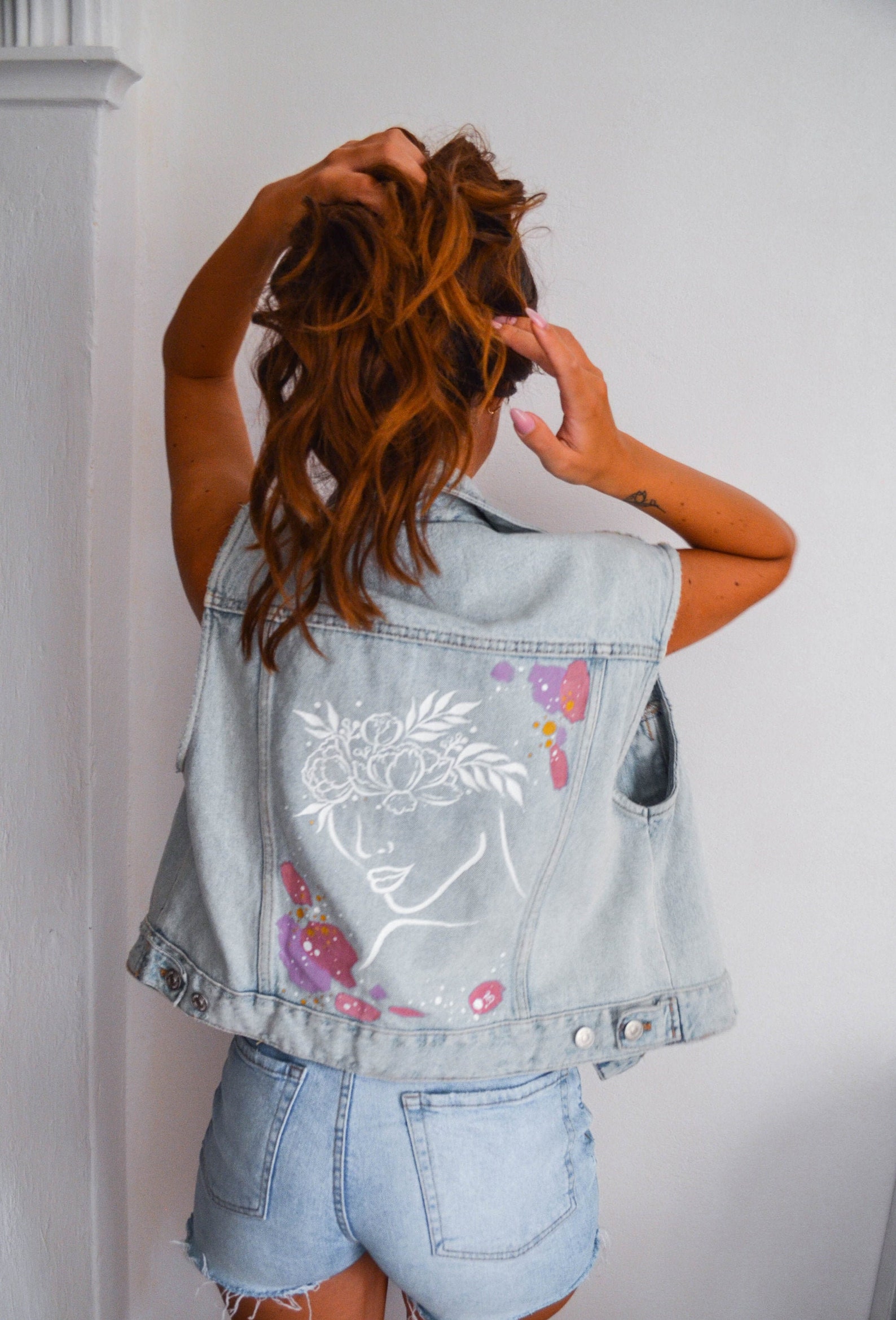 Hand Painted Denim Vest Original Line Art of Woman - Etsy