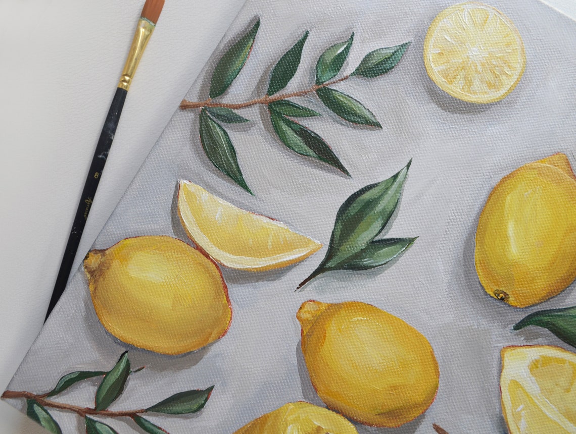 Lemons Acrylic Painting on Canvas Kitchen Wall Art - Etsy
