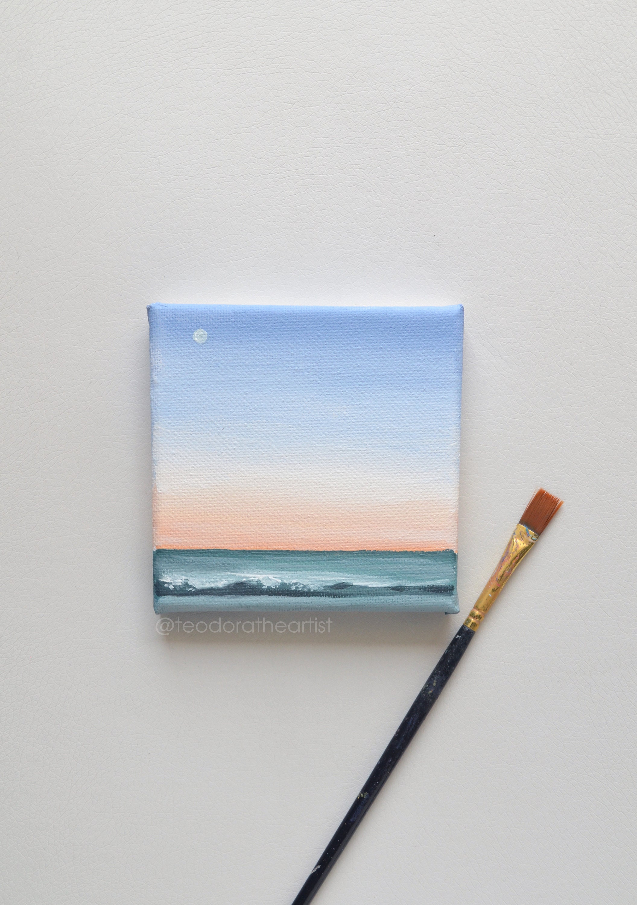 Mini Canvas Painting Ocean, Sunset & Moon Original Acrylic Painting ...