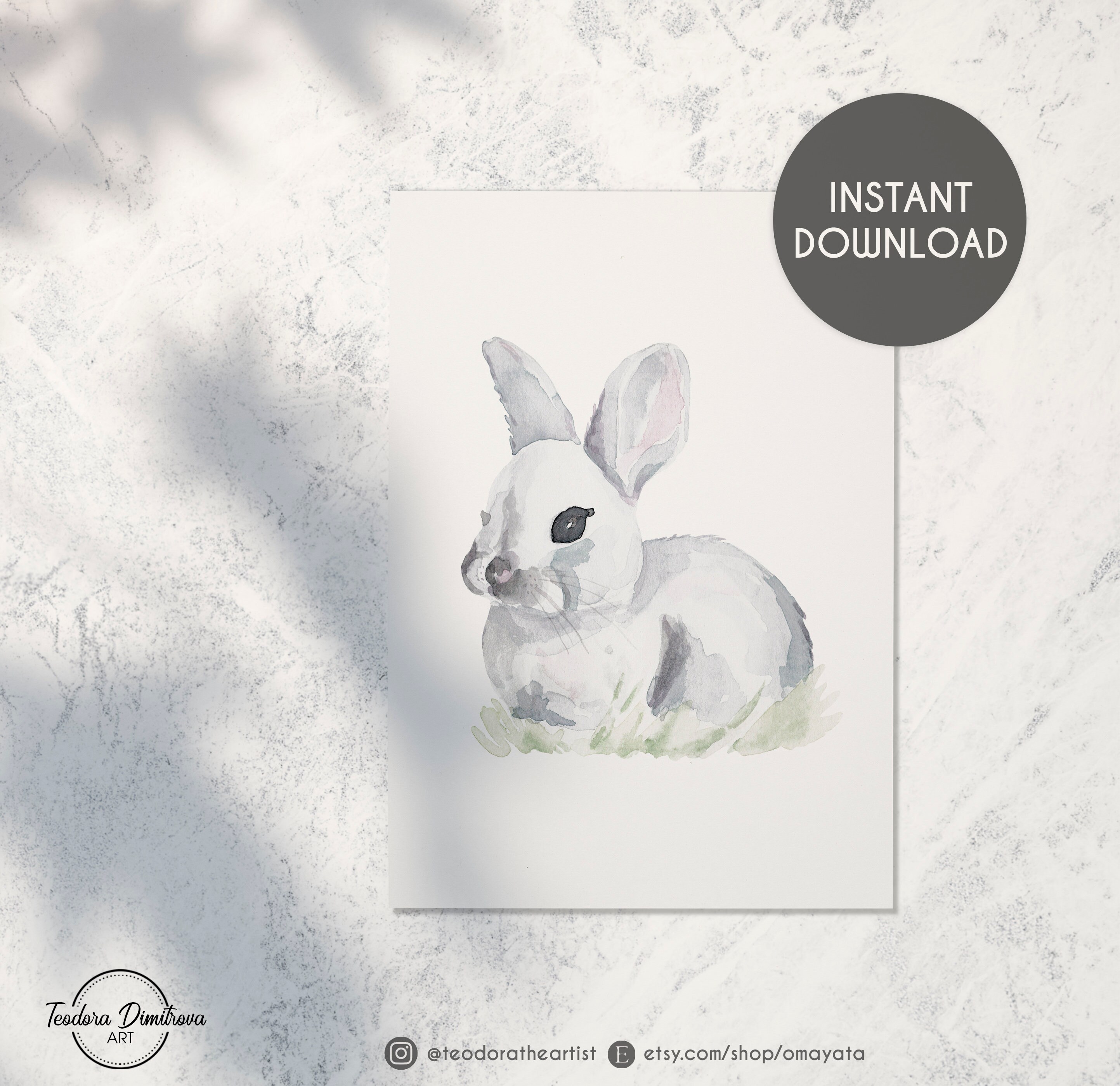 Printable Baby Bunny Nursery Art Print Watercolor Wall Art DIGITAL ...