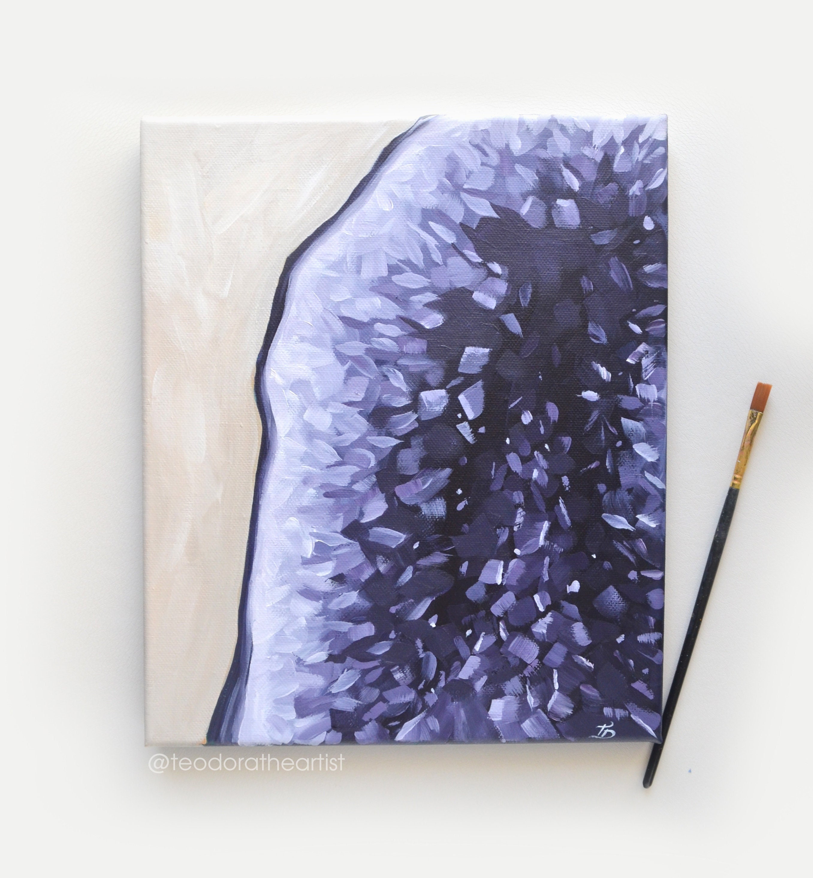Amethyst Crystal Geode Original Acrylic Painting on Canvas | Crystal ...