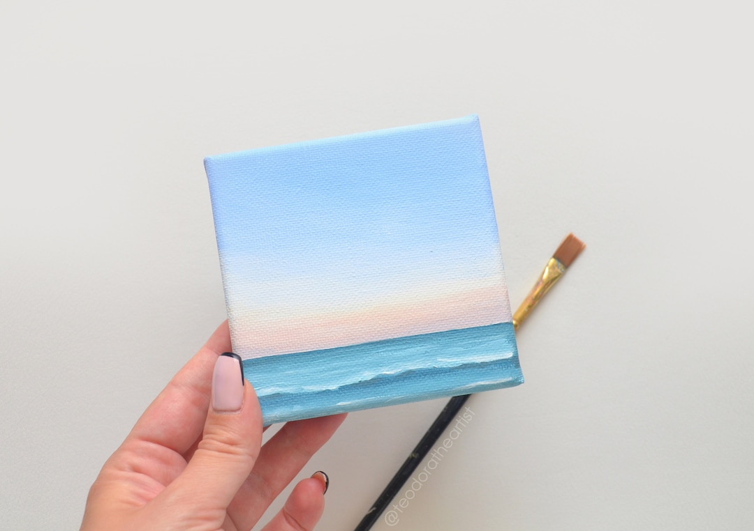 Mini Canvas Painting Ocean and Sunset Original Acrylic Painting ...