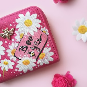 Hand Painted Hot Pink Womens Wallet -original Art - Daisy Flowers and ...