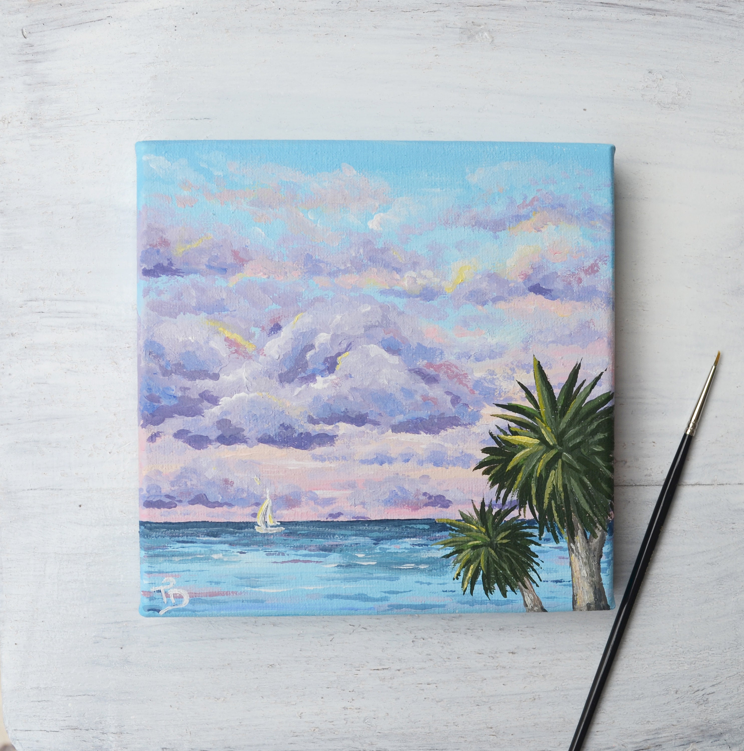 Small Painting acrylics on Canvas 15x15cm Landscape Sunset - Etsy