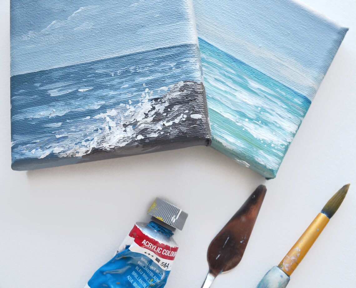 Mini Painting - Turquoise Blue Acrylic Painting - Abstract Paintings on ...