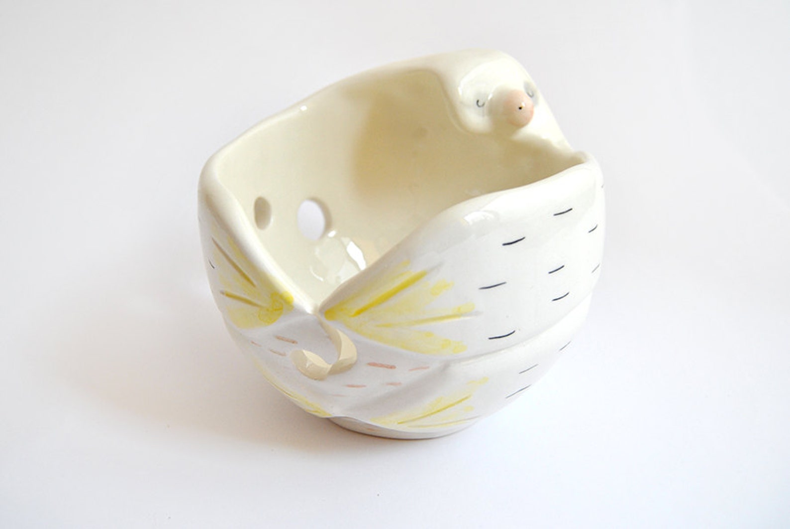 White Ceramic Baby Sloth Yarn Bowl, Knitting Bowl, Wool Bowl. Decorated ...