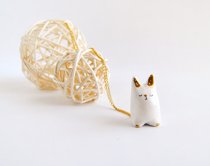 Rabbit Ceramic Pendant With 22k Real Gold Details and Gold - Etsy