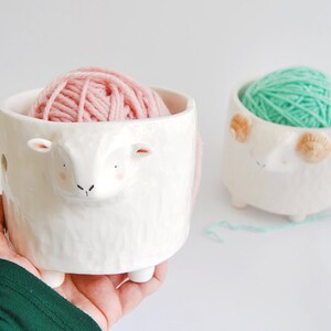 Ceramic Yarn Bowl, White Sheep Shape. Ceramic Knitting Bowl, Sheep ...