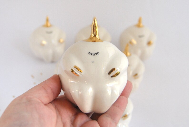 Ceramic Alien Figure in White Clay With Real Gold Details - Etsy