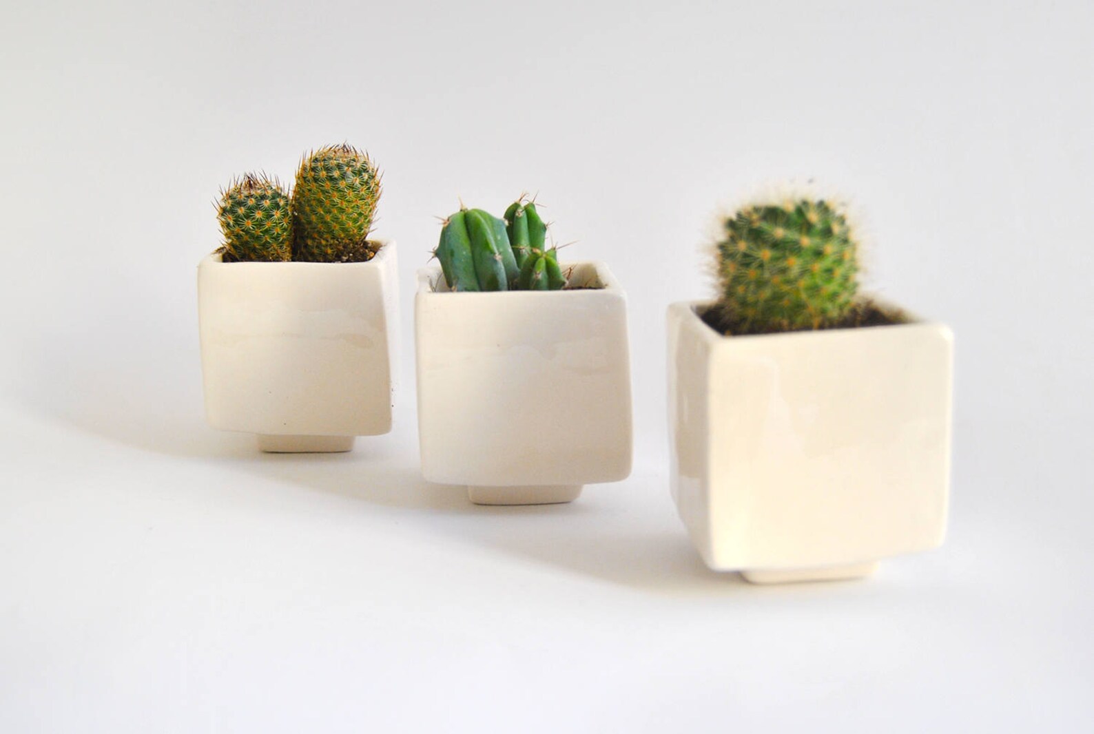 Set of Three Geometric Ceramic Planters Cube Shaped and in - Etsy
