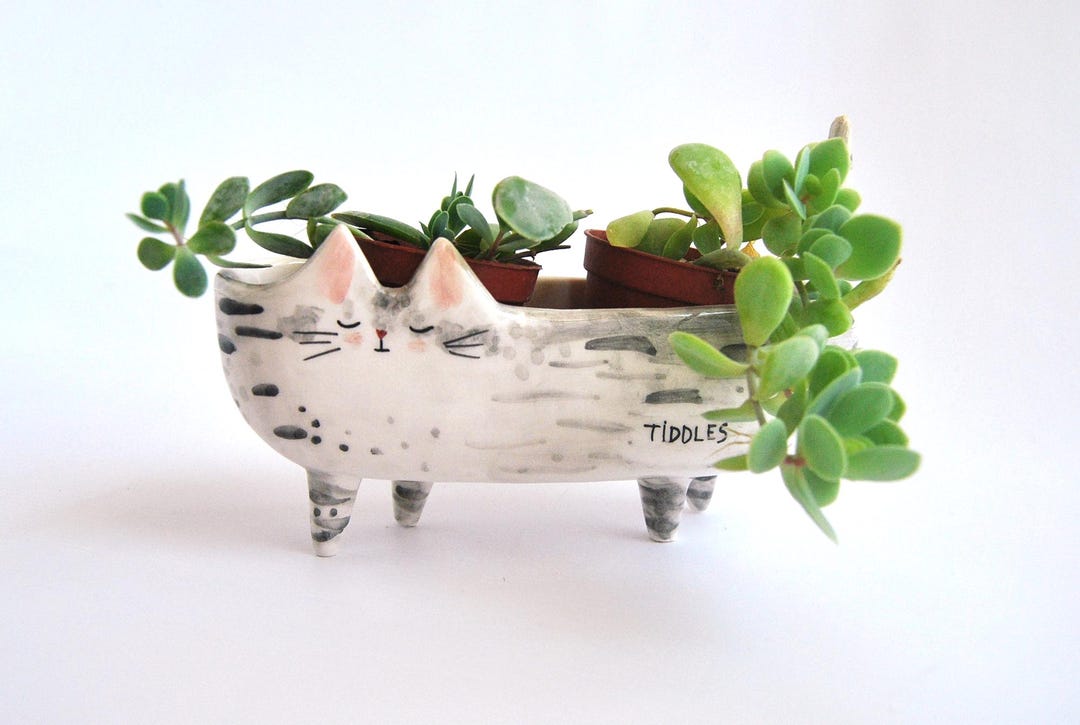 Ceramic Cat or Pet Planter Personalizated, Oval Shape and Four Legs ...
