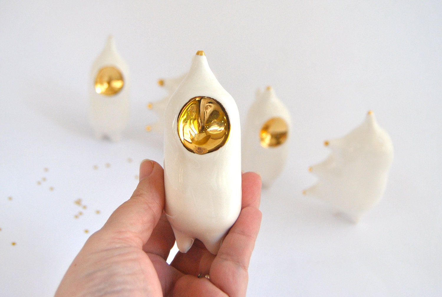 Ceramic Alien Figure in White Clay With Real Gold Details | Etsy UK