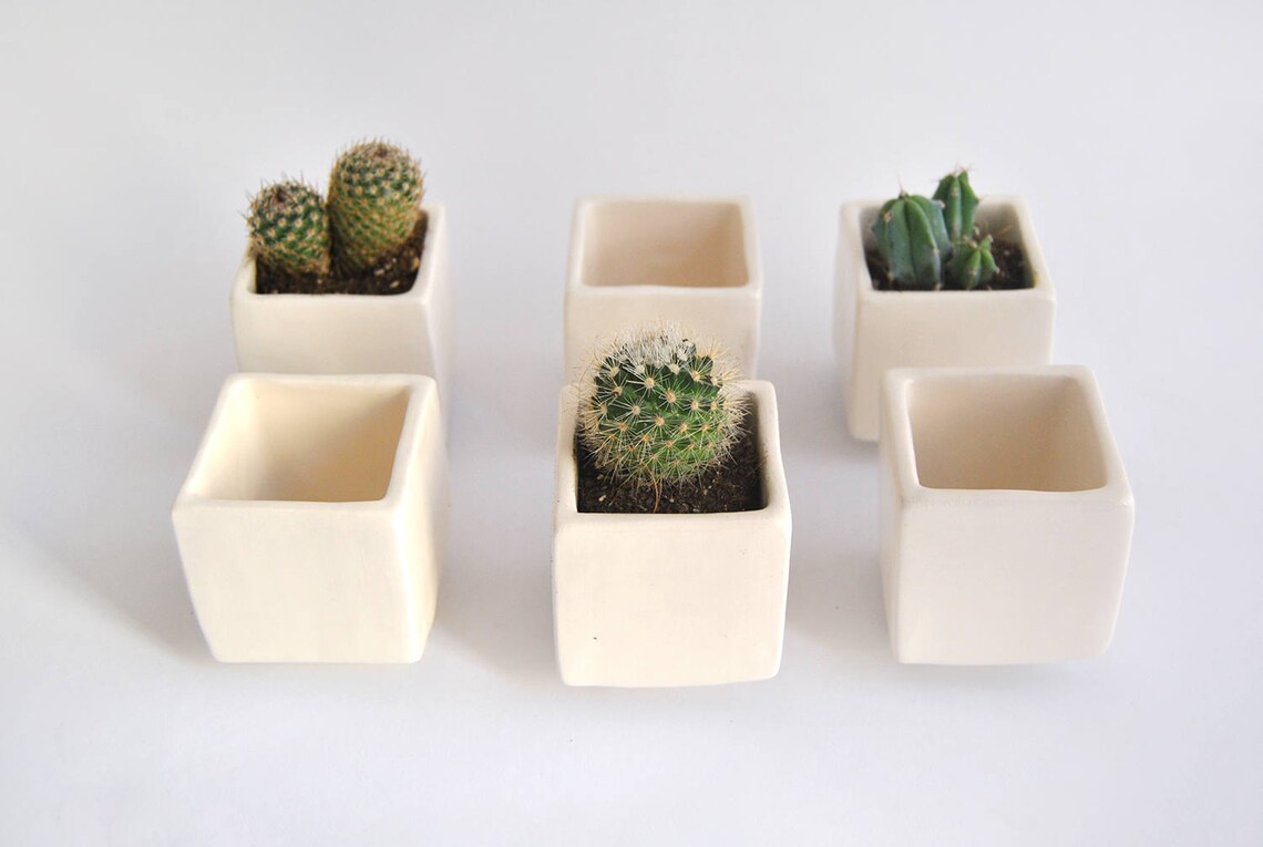 Set of Three Geometric Ceramic Planters Cube Shaped and in - Etsy