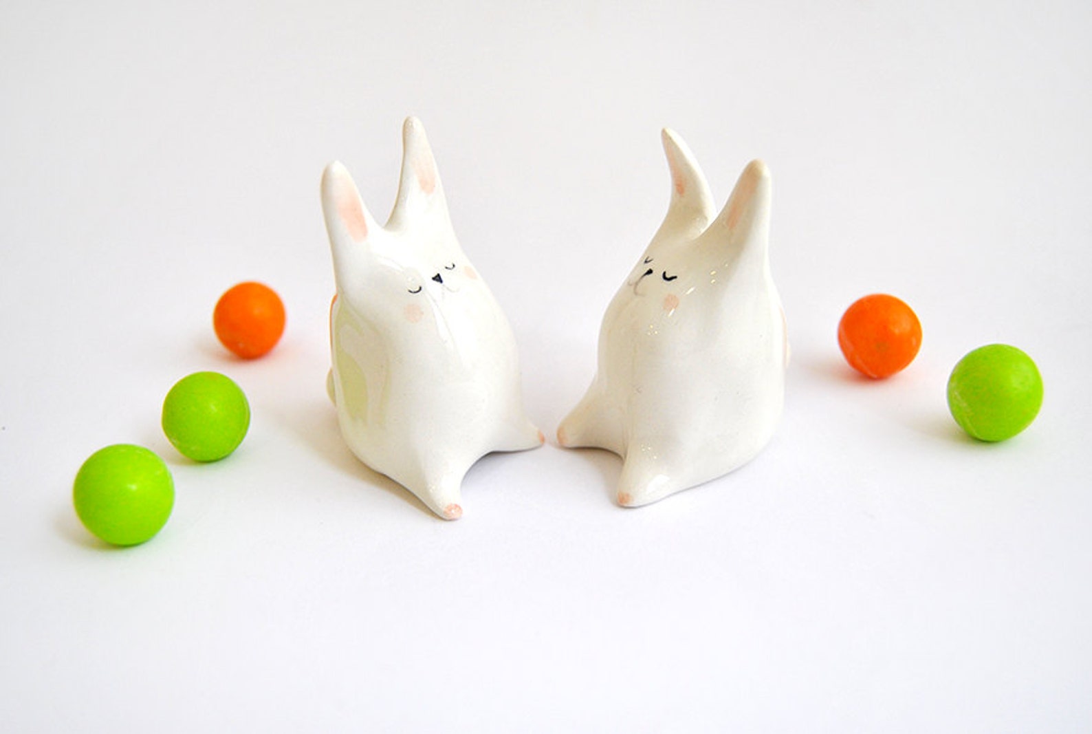 White Rabbit Easter Ceramic Miniature Decorated in Pink and - Etsy