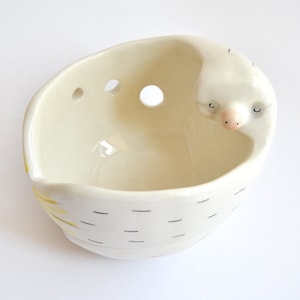 White Ceramic Baby Sloth Yarn Bowl, Knitting Bowl, Wool Bowl. Decorated ...