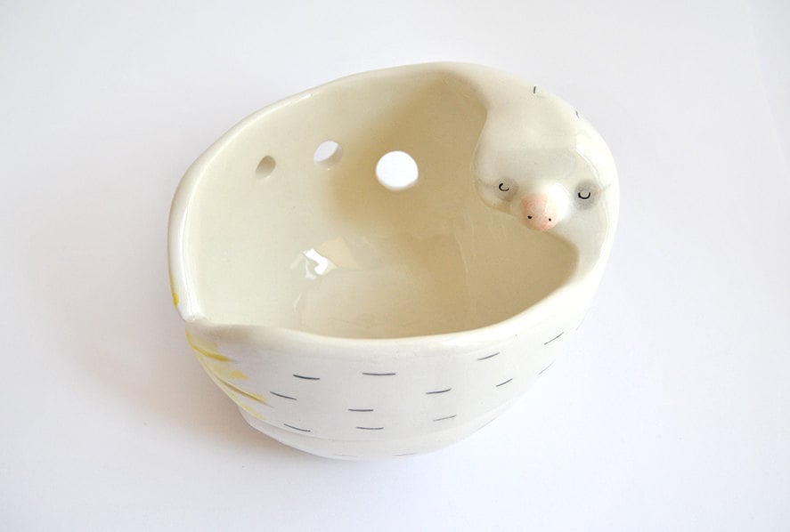 White Ceramic Baby Sloth Yarn Bowl, Knitting Bowl, Wool Bowl. Decorated ...