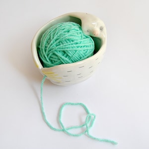 White Ceramic Baby Sloth Yarn Bowl, Knitting Bowl, Wool Bowl. Decorated ...