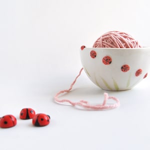 Ladybug Ceramic Yarn Bowl, With 3D Red Ladybugs and Green Grass ...