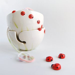 Ladybug Ceramic Yarn Bowl, With 3D Red Ladybugs and Green Grass ...