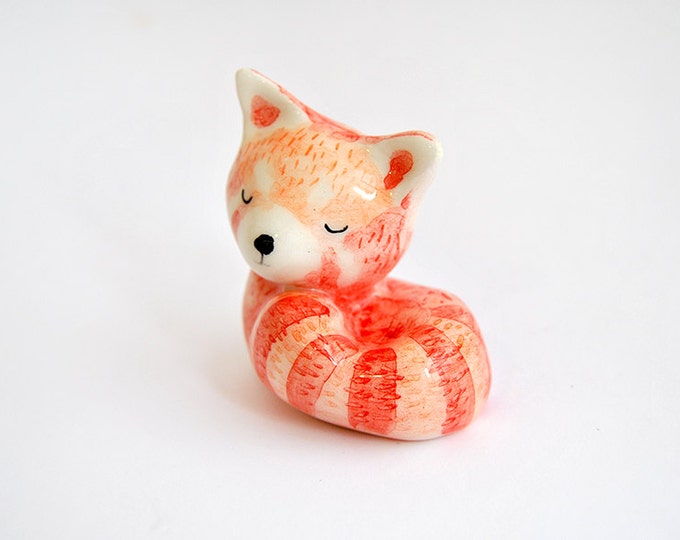 Ceramic Red Panda Miniature, Lesser Panda, Red Panda Totem, in White ...