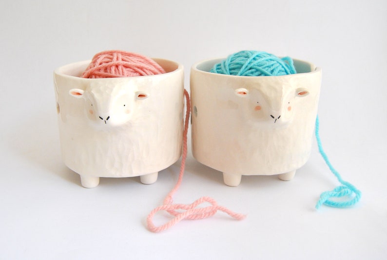 Ceramic Yarn Bowl, White Sheep Shape. Ceramic Knitting Bowl, Sheep ...