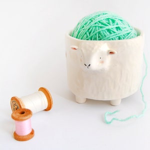 Ceramic Yarn Bowl, White Sheep Shape. Ceramic Knitting Bowl, Sheep ...