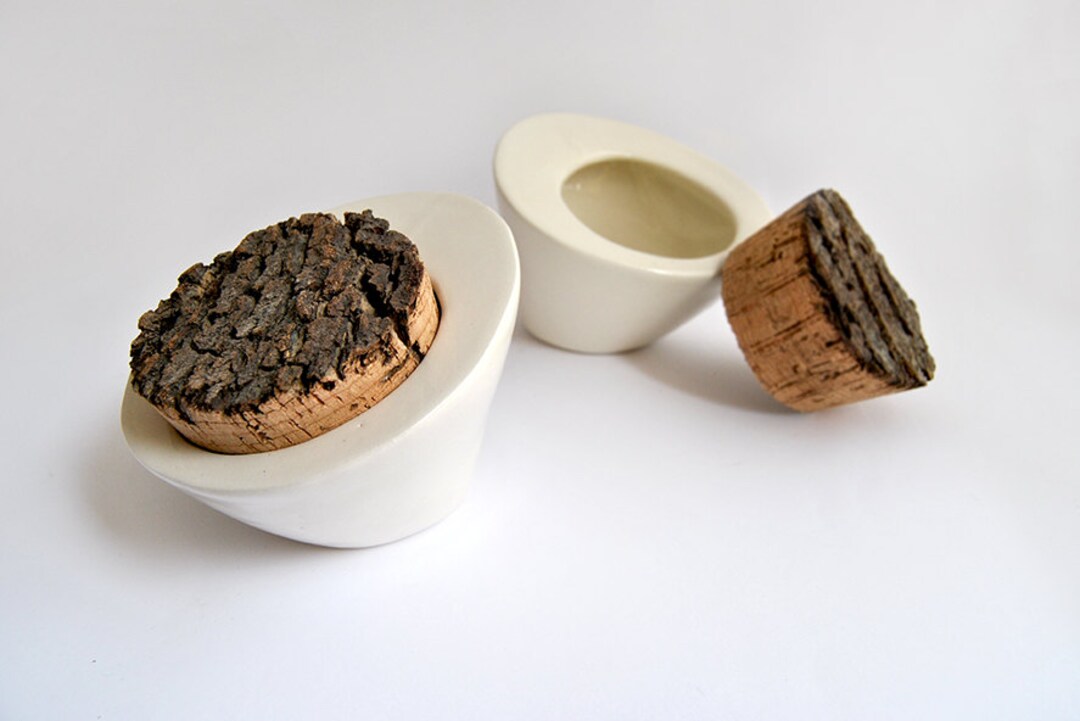 Ceramic Salt Cellar or Multi Purpose Box in White Clay With Rustic ...