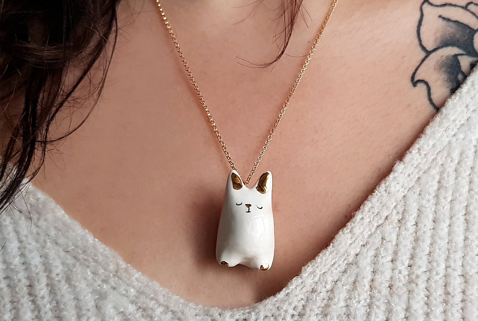 Rabbit Ceramic Pendant With 22k Real Gold Details and Gold | Etsy