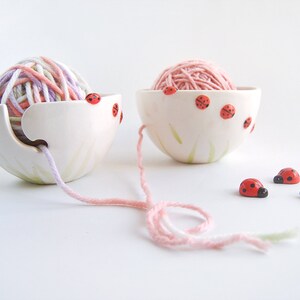 Ladybug Ceramic Yarn Bowl, With 3D Red Ladybugs and Green Grass ...