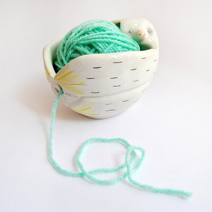 White Ceramic Baby Sloth Yarn Bowl, Knitting Bowl, Wool Bowl. Decorated ...