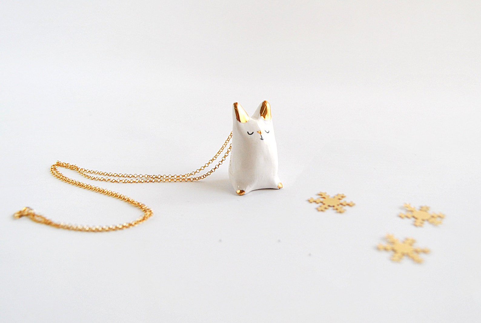 Rabbit Ceramic Pendant With 22k Real Gold Details and Gold | Etsy