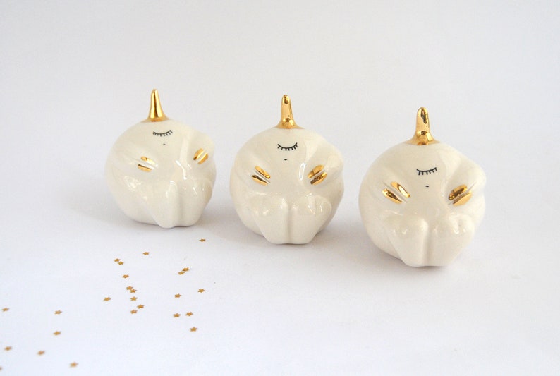 Ceramic Alien Figure in White Clay With Real Gold Details - Etsy